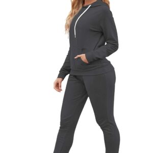 Fixmatti Women 2 Piece Outfits Long Sleeve Pullover Hoodie Jogger Pant Sweatsuit Set Dark Grey L