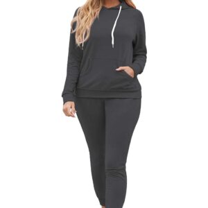 Fixmatti Women 2 Piece Outfits Long Sleeve Pullover Hoodie Jogger Pant Sweatsuit Set Dark Grey L