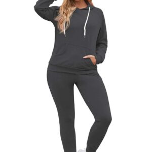 Fixmatti Women 2 Piece Outfits Long Sleeve Pullover Hoodie Jogger Pant Sweatsuit Set Dark Grey L