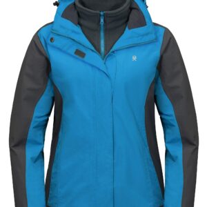 Little Donkey Andy Women's 3 in 1 Winter Ski Jacket Warm Fleece Liner Jacket Waterproof Windproof Snow Coat & Detachable Hood Blue/Grey M