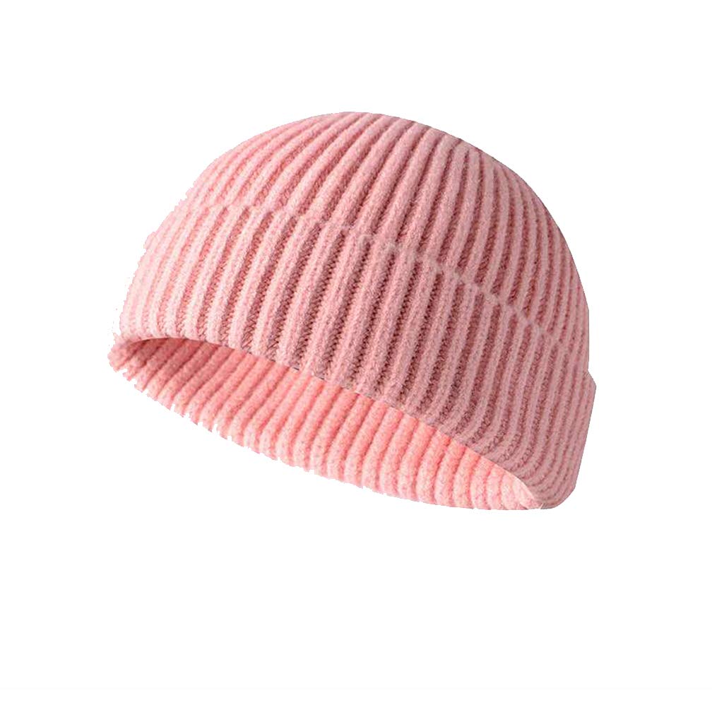 Y&J Winter Knit Cuff Beanie Cap Trawler Beanie Hat Short Fisherman Skull Cap Wool Beanie for Men Women. (One Size fit Most, Pink)