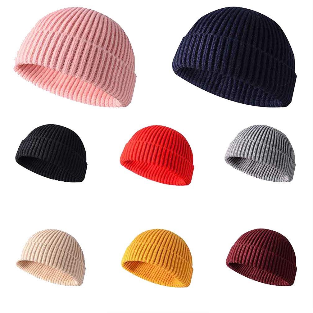 Y&J Winter Knit Cuff Beanie Cap Trawler Beanie Hat Short Fisherman Skull Cap Wool Beanie for Men Women. (One Size fit Most, Pink)