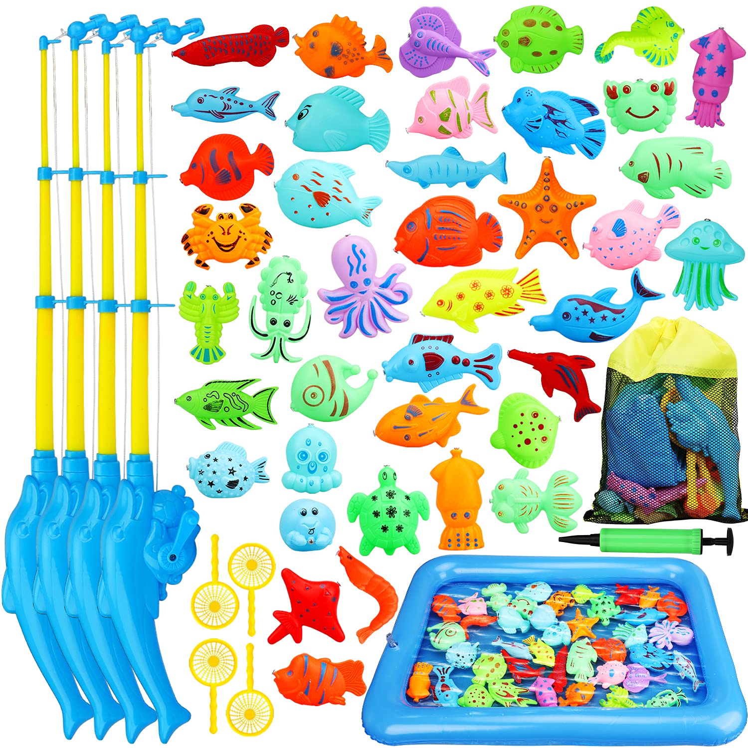 TOY Life 4-Player Magnetic Fishing Game for Kids 3-5, Kids Fishing Pole, Toddler Fishing Pole, Magnetic Fishing Toy, Toddler Bath Toys for Kids, Kids Fishing Rod, Summer Pool Water Fish Toys for Kids