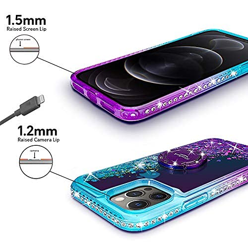 Silverback for iPhone 12 Pro Max Case, Moving Liquid Holographic Glitter Case with Kickstand, Girls Women Bling Diamond Ring Protective Case for Apple iPhone 12 Pro Max 6.7", Purple