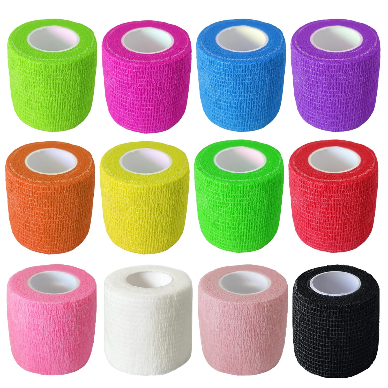 12 Pack Self Adhesive Wrap Bandage - Vet Wrap for Pets, Stretch Self-Adherent Cohesive Tape Breathable Athletic Tape Rolls (2 Inches x 5 Yards Each, 12 Colors)