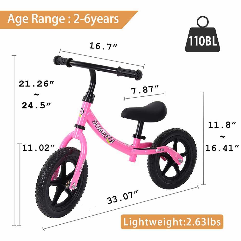 SIMEIQI 12" Balance Bike for Boys Girls 2 3 4 5 Years Old No Pedal Walking Balance Training Sports Bicycle for Kids Toddlers…