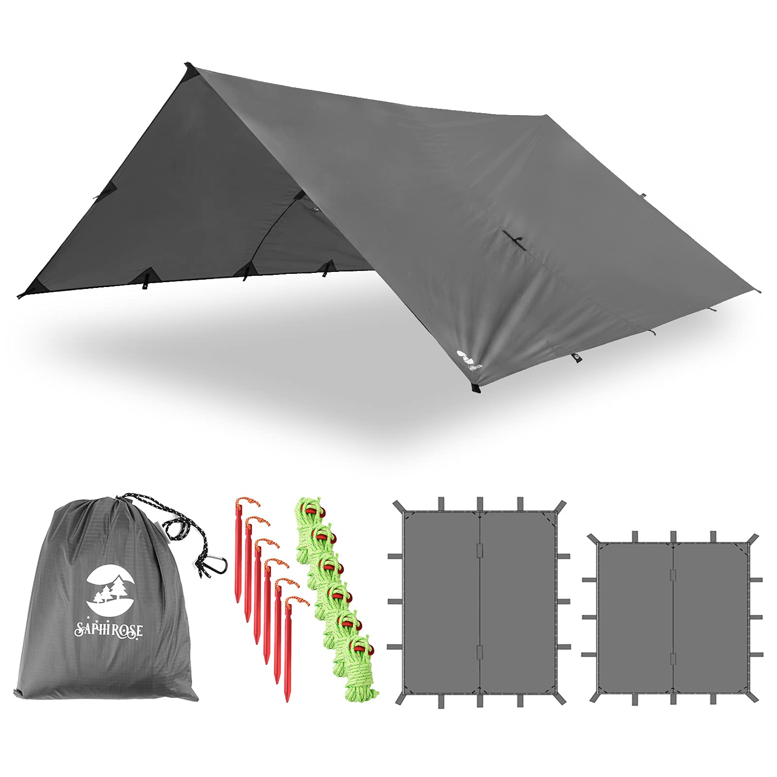 Waterproof Camping Tarp Outdoor Tent Accessories Survival Gear Perfect Hammock Shelter for Hiking Camping 10x12 ft Gray