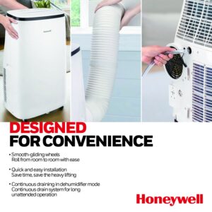 Honeywell 15,000 BTU Portable Air Conditioner with Dehumidifier & Fan Cools Rooms Up To 775 Sq. Ft. with Remote Control, HJ5CESWK0, White/Black