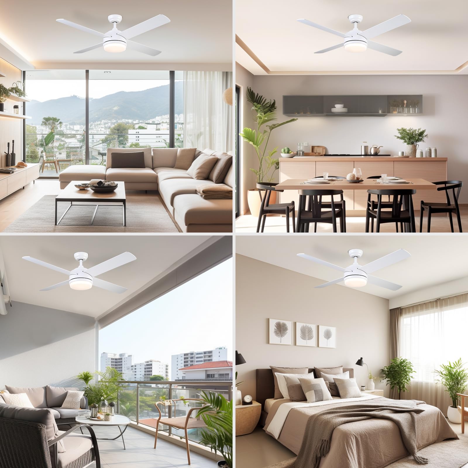 CJOY Ceiling Fans with Lights, 52 inch Ceiling Fan with Light and Remote, LED Dimmable, Modern Ceiling Fan Reversible Two-color 4 Blades, 3 Speeds Quiet, Outdoor Ceiling Fan for Patios/Bedroom Indoor