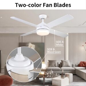 CJOY Ceiling Fans with Lights, 52 inch Ceiling Fan with Light and Remote, LED Dimmable, Modern Ceiling Fan Reversible Two-color 4 Blades, 3 Speeds Quiet, Outdoor Ceiling Fan for Patios/Bedroom Indoor