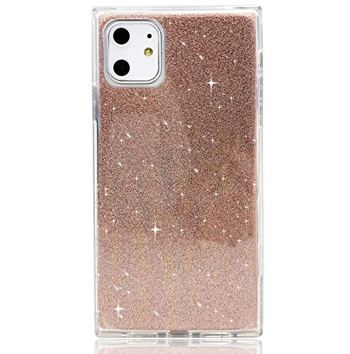 VUIIMEEK for iPhone 11 Case 6.1“ Square Clear Inner Glitter,Cute Crystal Sparkle Flexible Soft High Impact Shockproof with Design Protective Cover Case for iPhone 11, Bling Rose Gold