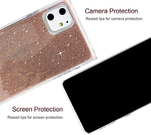 VUIIMEEK for iPhone 11 Case 6.1“ Square Clear Inner Glitter,Cute Crystal Sparkle Flexible Soft High Impact Shockproof with Design Protective Cover Case for iPhone 11, Bling Rose Gold