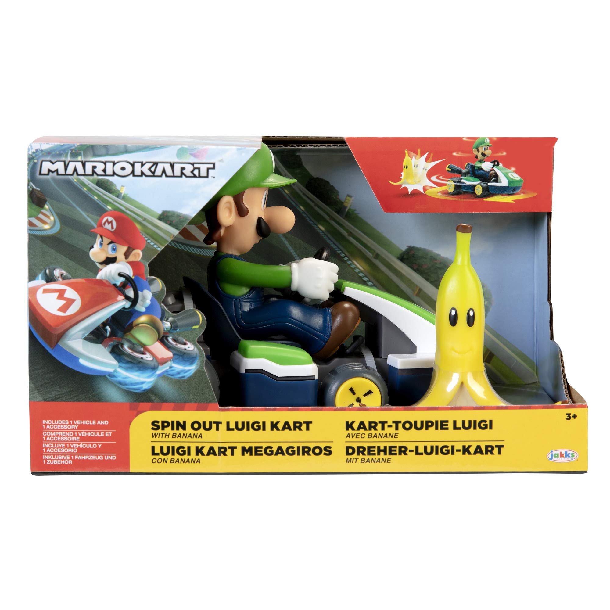 Super Mario Spin Out 2.5" Mariokart - Luigi Racer Vehicle