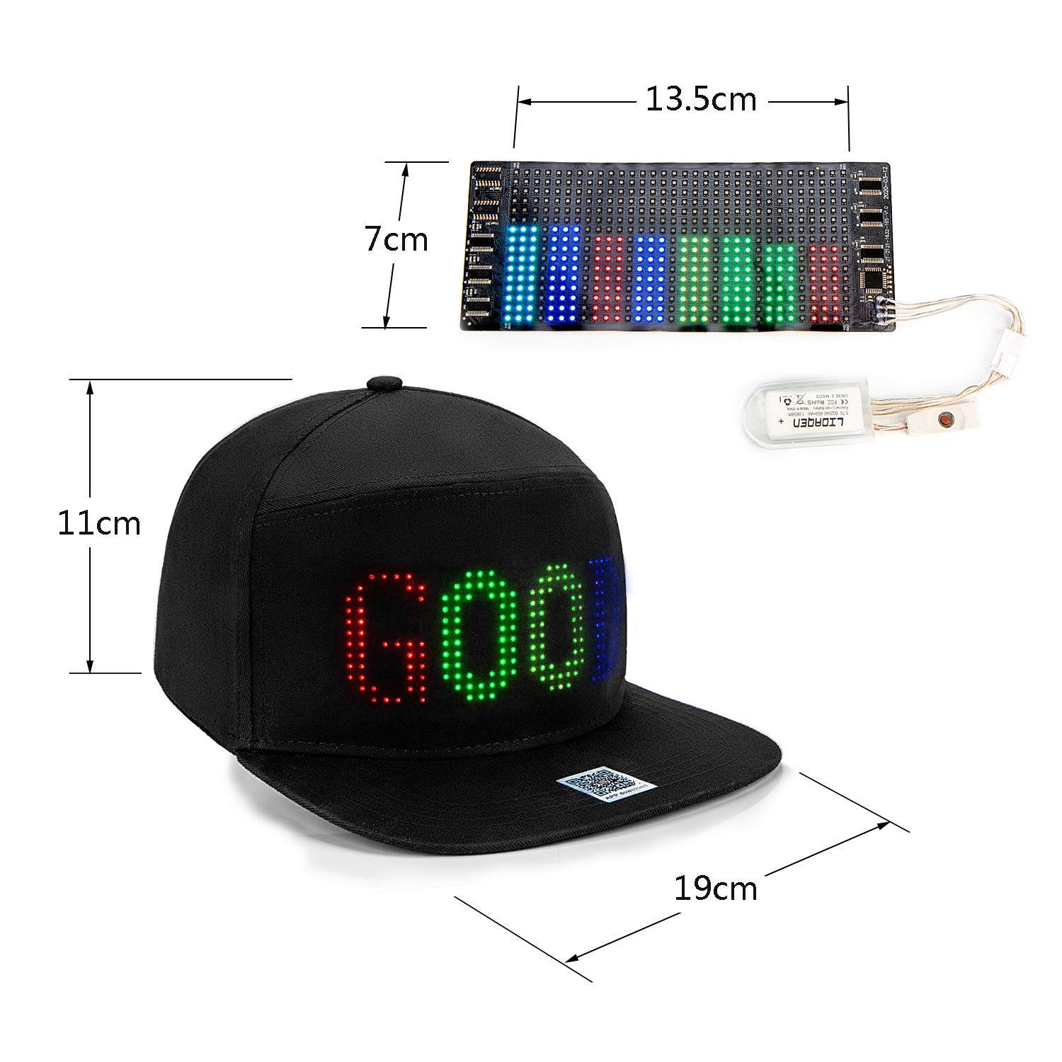 Leadleds DIY LED Hats for Men Women APP Controlled Display Signs LED Caps Baseball Hip Hop Street Dance Party Parade Sunscreen Hiking Night Running Fishing