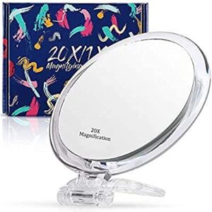 MOMOKUBA Magnifying Mirror 20x/1x,Double Sided Magnifying Mirror with Stand,Magnified Hand Mirror for Makeup,Blackhead/Comedone Removal (5inch,20X/1X,Silver)