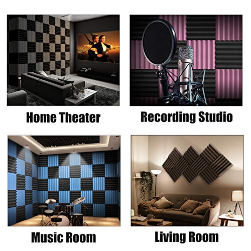 LEIYER 12 Pack Self-adhesive Sound Proof Foam Panels, 1.5" X 12" X 12", Acoustic Foam Panels with High Density,Soundproof Foam Panels for Decreasing Noise and Echoes, Studio Foam for Indoor (Black)…