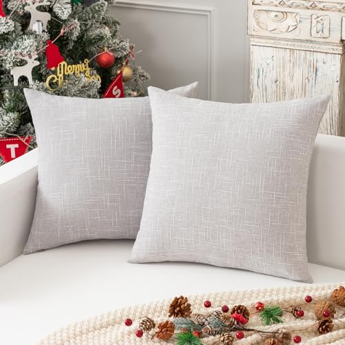 Kevin Textile Decor Pillow Cover Star Faux Linen Cushion Case with Hidden Zipper for Sofa/Chair/Couch, 2 Pcs, 16"x16", Grey White