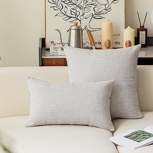 Kevin Textile Decor Pillow Cover Star Faux Linen Cushion Case with Hidden Zipper for Sofa/Chair/Couch, 2 Pcs, 16"x16", Grey White