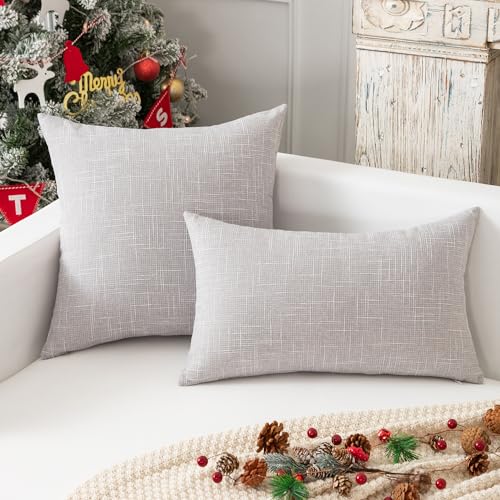 Kevin Textile Decor Pillow Cover Star Faux Linen Cushion Case with Hidden Zipper for Sofa/Chair/Couch, 2 Pcs, 16"x16", Grey White