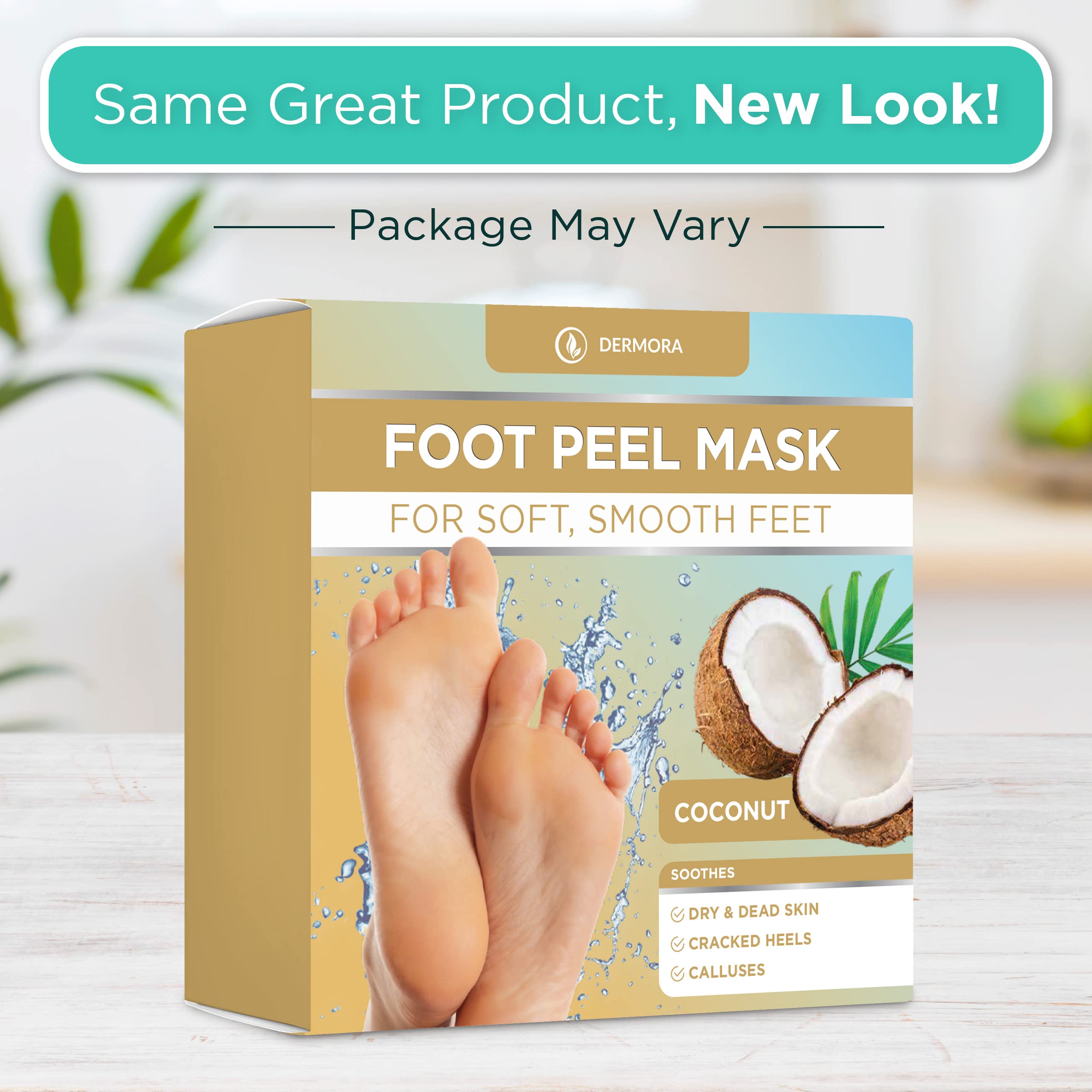 DERMORA Foot Peel Mask - 2 Pack, Regular Size Skin Exfoliating Foot Masks for Dry, Cracked Feet, Strawberry Scent