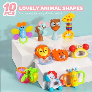 TOY Life 10PCS Baby Rattles Teether Rattles Toys - Rattle Teething Toys for Babies- Grab Shaker and Spin Rattle - Baby Chew Toys for 0 3 6 9 12 Month Newborn Infant Baby…