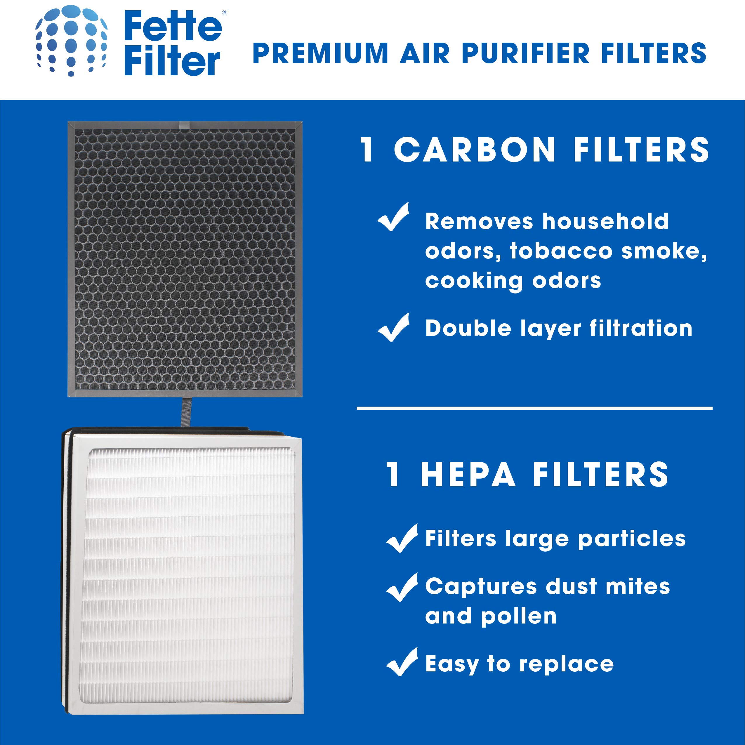 Fette Filter - FLT9200 True Hepa H13 Air Purifier Filter H and Carbon Combo Pack Compatible with FLT9200 for AC9200 AC9200WCA Air Purifier 1 True HEPA & 1 Carbon Filter Included.