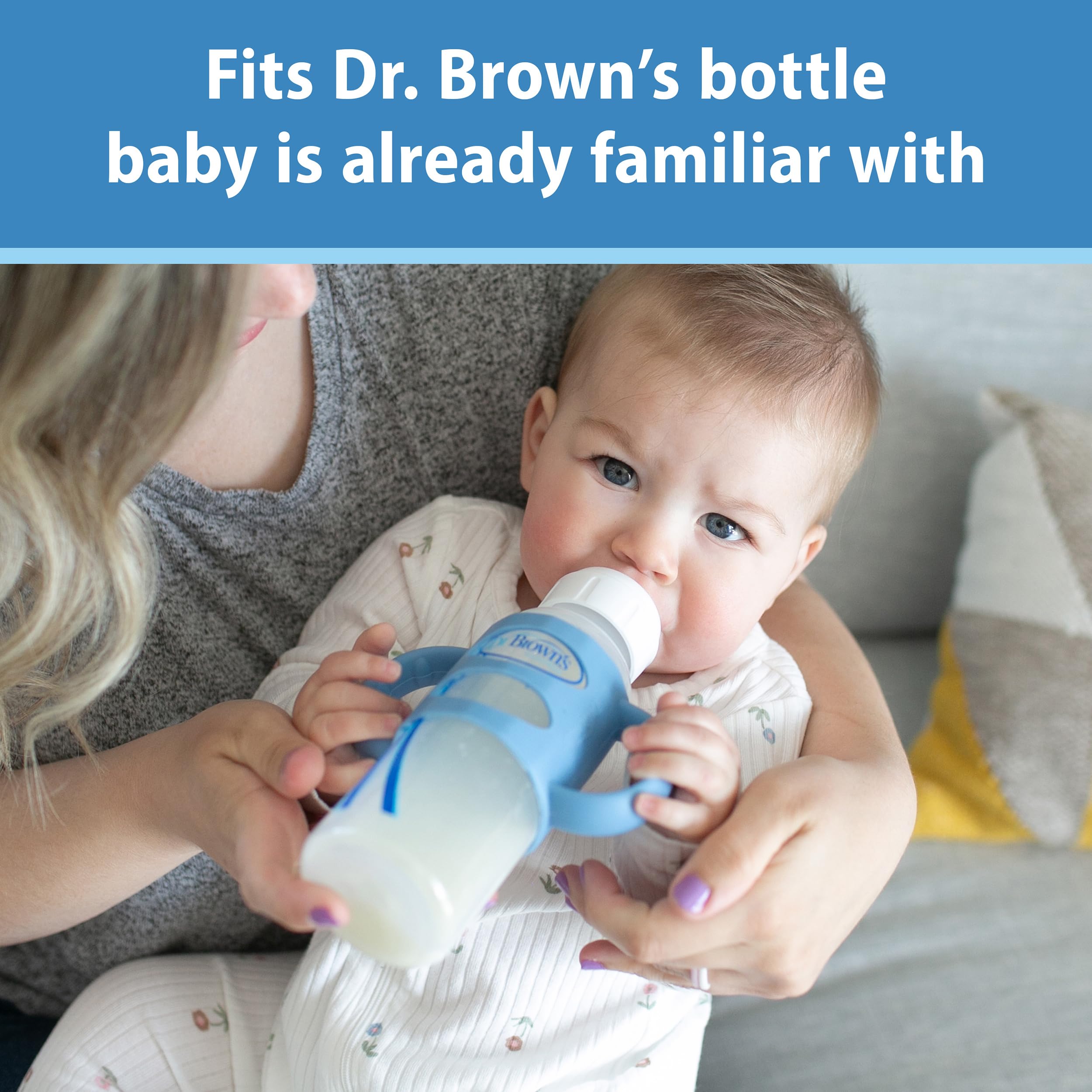 Dr. Brown's Milestones Narrow Sippy Spout Bottle with 100% Silicone Handles, Easy-Grip Handles with Soft Sippy Spout, 8oz/250mL, Pink & Turquoise, 2-Pack, 6m+