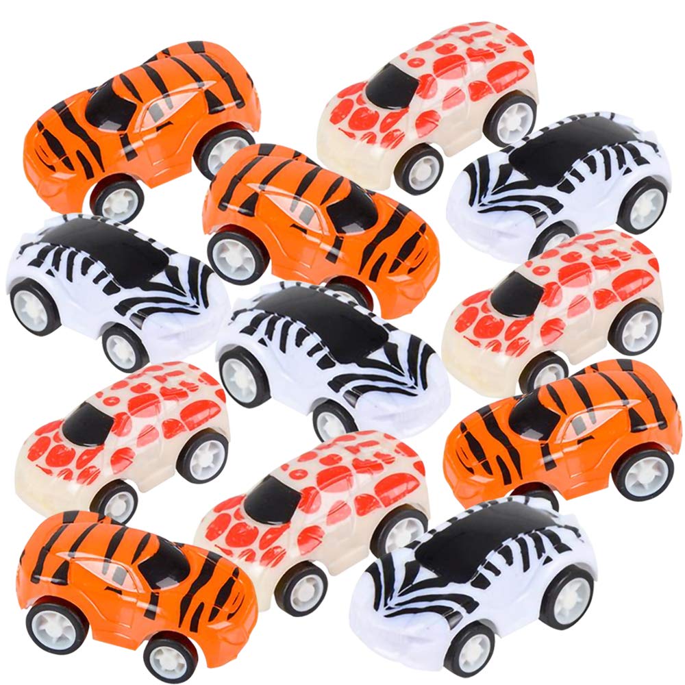 ArtCreativity 2 Inch Safari Pullback Mini Toy Cars, Set of 12, Pullback Racers with Fun Animal Patterns, Birthday Party Favors for Kids, Goodie Bag Fillers, Small Carnival & Contest Prize