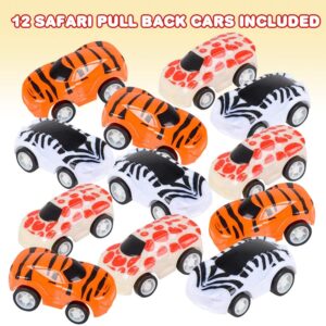 ArtCreativity 2 Inch Safari Pullback Mini Toy Cars, Set of 12, Pullback Racers with Fun Animal Patterns, Birthday Party Favors for Kids, Goodie Bag Fillers, Small Carnival & Contest Prize