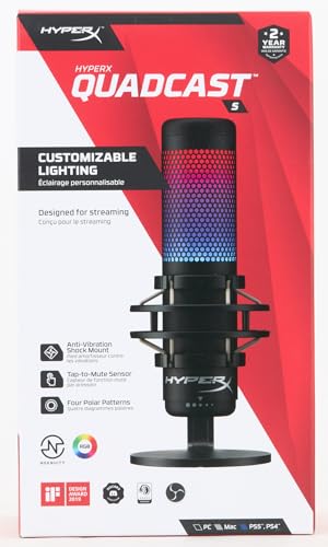 HyperX QuadCast S RGB USB Condenser Microphone with Shock Mount for Gaming, Streaming, Podcasts