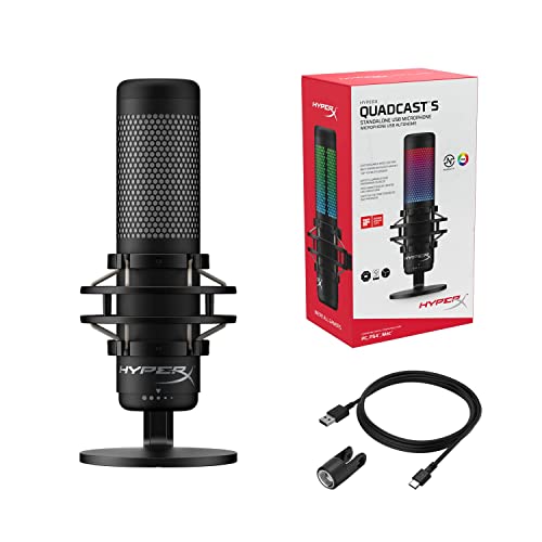 HyperX QuadCast S RGB USB Condenser Microphone with Shock Mount for Gaming, Streaming, Podcasts