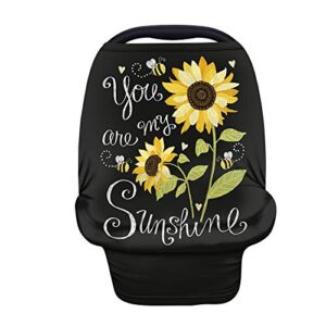 toaddmos sunflower with bee car seat cover for babies,nursing cover,soft breathable infant carseat canopy,shopping cart/high chair/stroller covers(you are my sunshine)