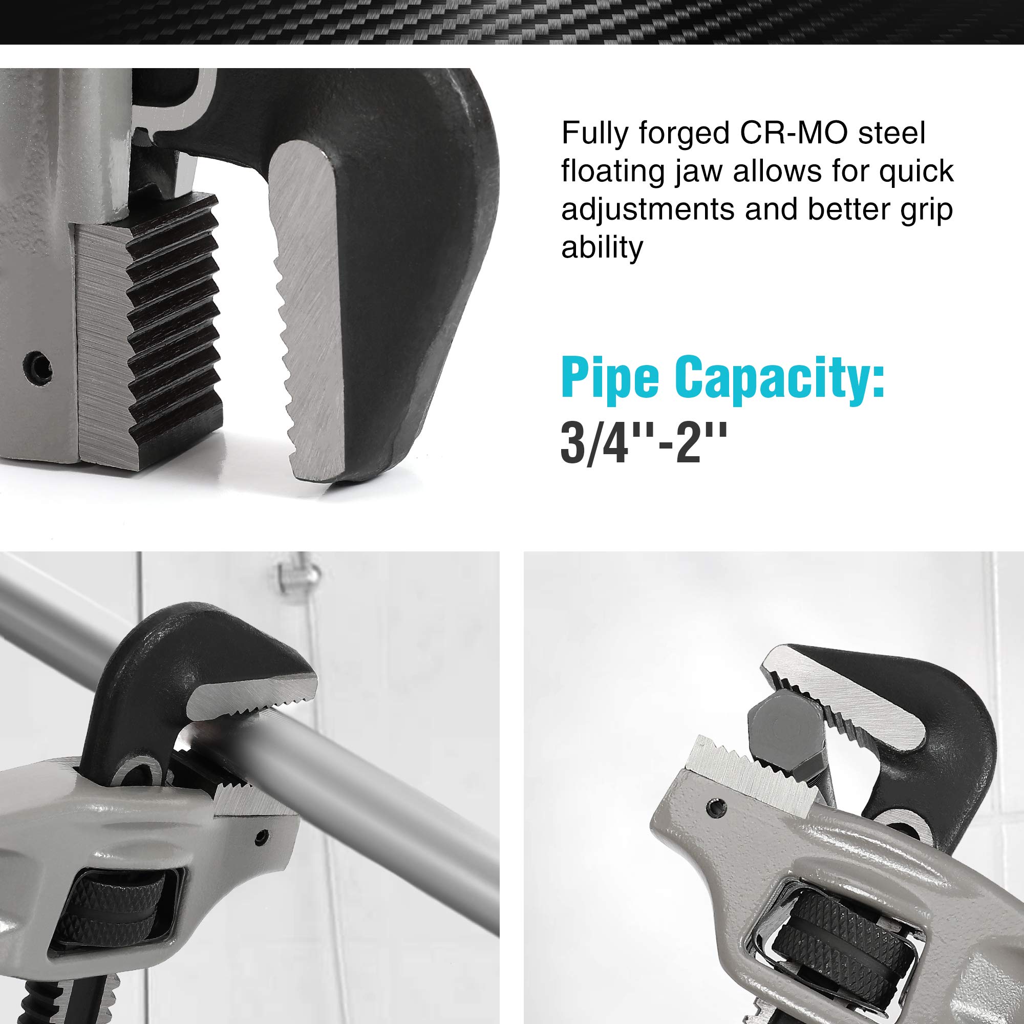 DURATECH 14-inch Heavy Duty Aluminum Offset Pipe Wrench, 2" Jaw Capacity, Adjustable Plumbing Wrench, Drop Forged, Exceed GGG standard