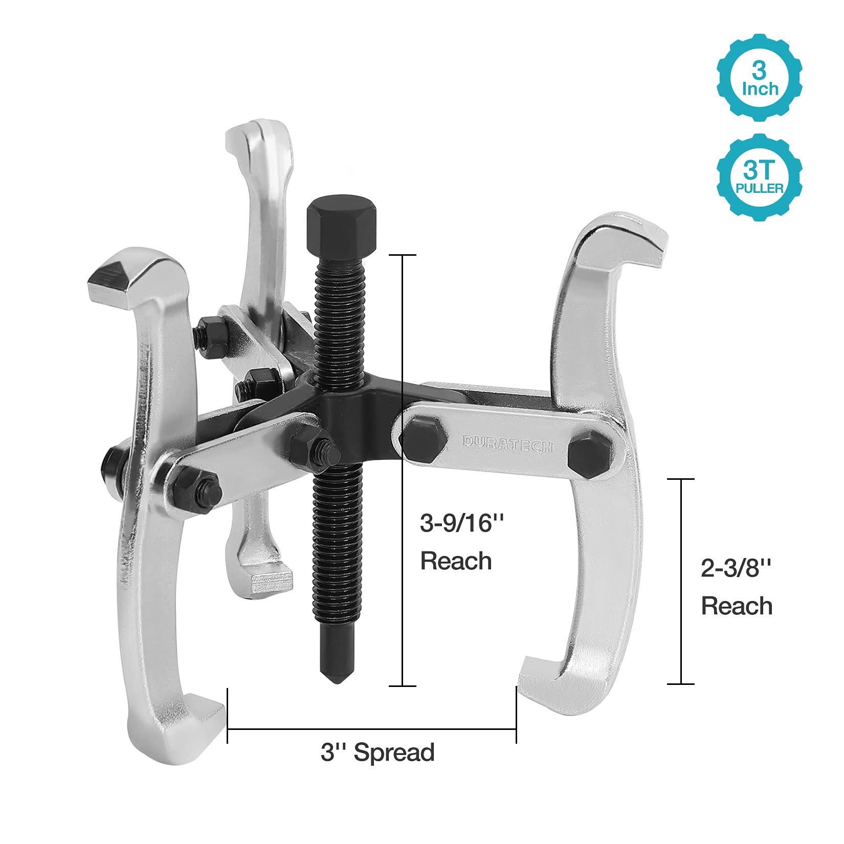 DURATECH 3-Inch 3-Jaw Gear Puller, Removal Tool for Gears, Pulleys, Bearings and Flywheels, Fully Assembled, CR-V Steel