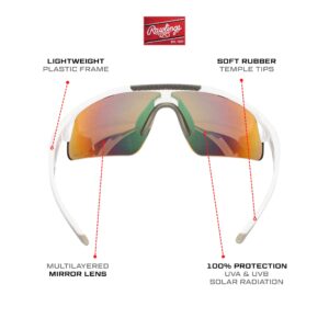 Rawlings Baseball Sunglasses or Softball Sunglasses - Ages 10 to Adult - Unisex Fit - Cycling Sunglasses - White/Orange/Multi