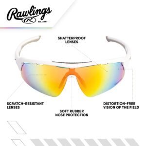 Rawlings Baseball Sunglasses or Softball Sunglasses - Ages 10 to Adult - Unisex Fit - Cycling Sunglasses - White/Orange/Multi