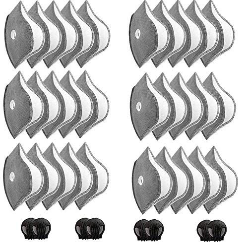 30 Pcs Activated Carbon Face Filters Anti Dust Replacements Parts for Most Sport Bicycle Cycling Mask Filters with 8 Exhaust Breathing Valves Replacement