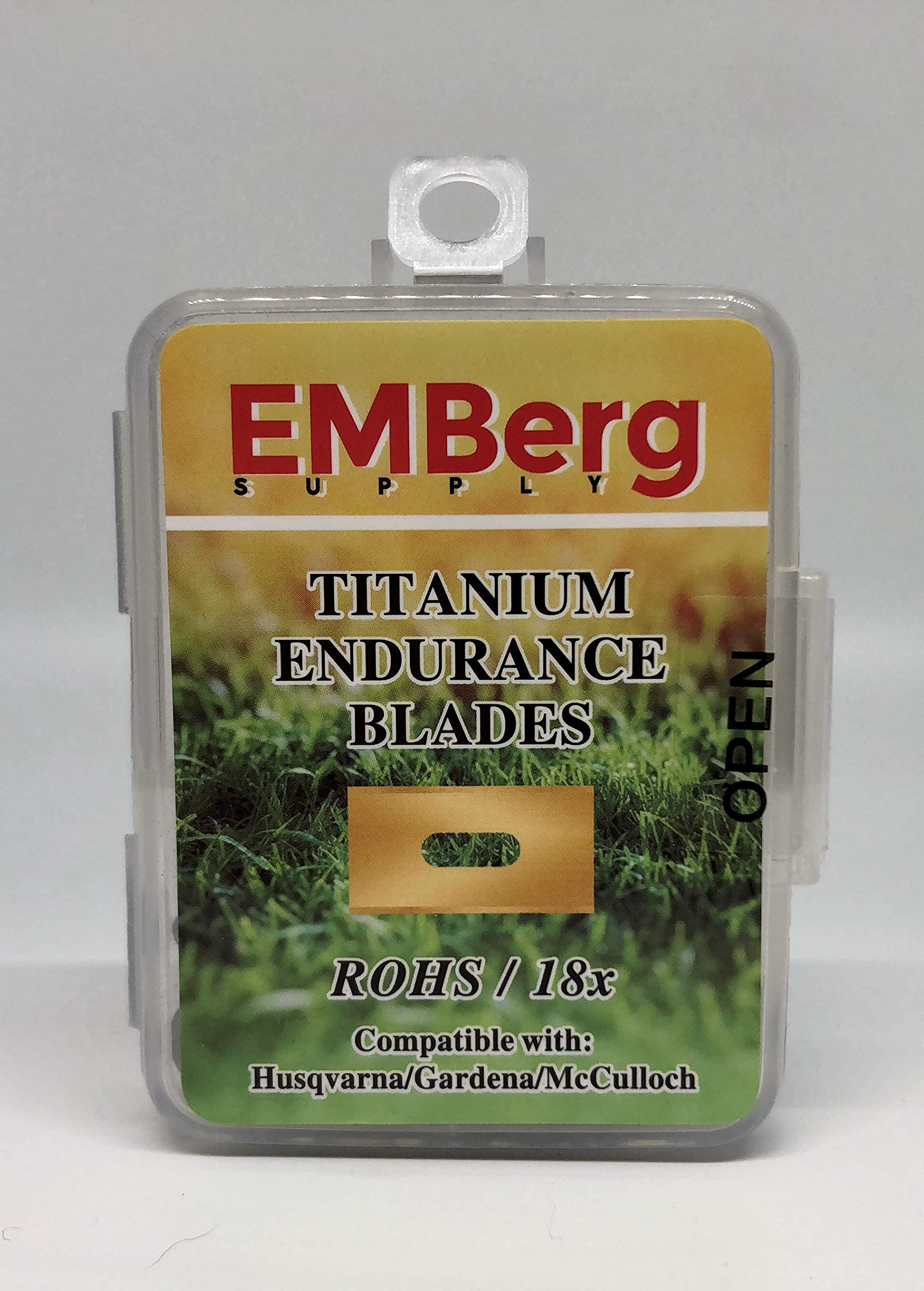 EMBerg Endurance Blades (18 Pack) for Husqvarna Automower Gardena McCulloch Robotic Lawnmower Mowing Lawn Mower Robo Robot Accessories Replacement Blade for 315 430 435 450 Others. (Titanium Coated)