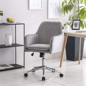 Brisk-Bun Velvet Desk Chair for Home Office Chair Metal Base mid Back Modern Adjustable Height Swivel upholstered Task Chair with arms Ergonomic Computer Chairs (Gray)