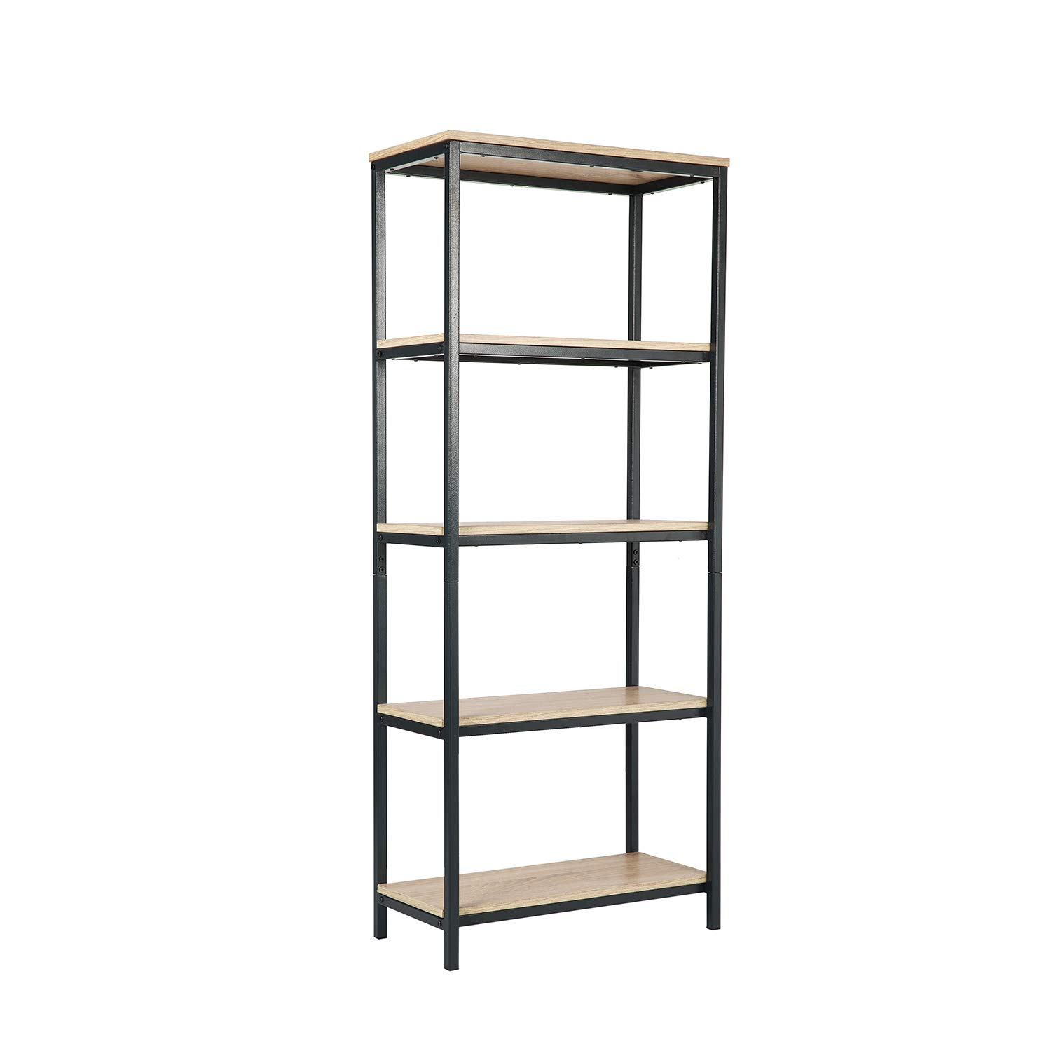 Cloud Mountain Finefind 4 Shelf Wood and Metal Industrial Open Bookcase Tall Modern for Home Office Storage, Charter Oak Finish