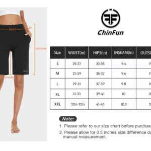 ChinFun Women's 10" High Waist Yoga Shorts Bermuda Shorts Athletic RunningWorkout Lounge Shorts with Deep Pockets Black XL