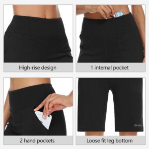 ChinFun Women's 10" High Waist Yoga Shorts Bermuda Shorts Athletic RunningWorkout Lounge Shorts with Deep Pockets Black XL