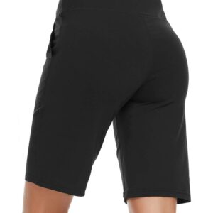 ChinFun Women's 10" High Waist Yoga Shorts Bermuda Shorts Athletic RunningWorkout Lounge Shorts with Deep Pockets Black XL