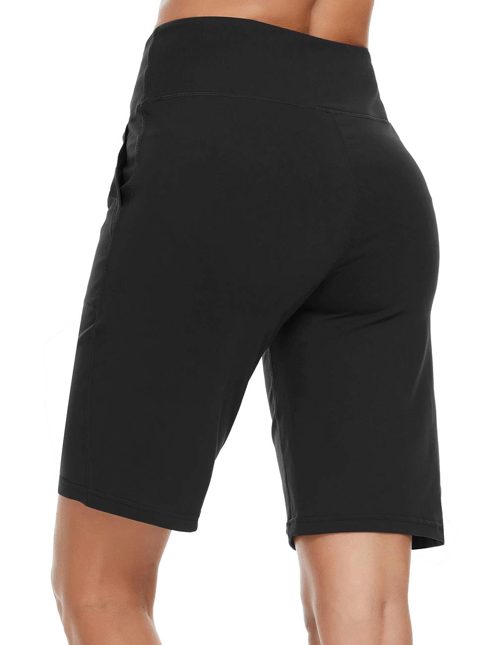 ChinFun Women's 10" High Waist Yoga Shorts Bermuda Shorts Athletic RunningWorkout Lounge Shorts with Deep Pockets Black XL