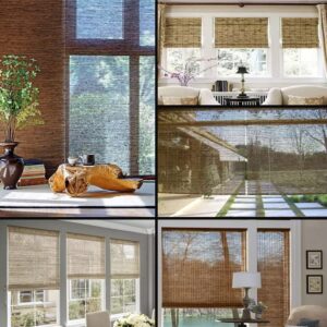 LANTIME Wood Window Shades Blinds, Lined Blackout Bamboo Roller Shades, Easy Installation for Home and Garden, Pattern 9