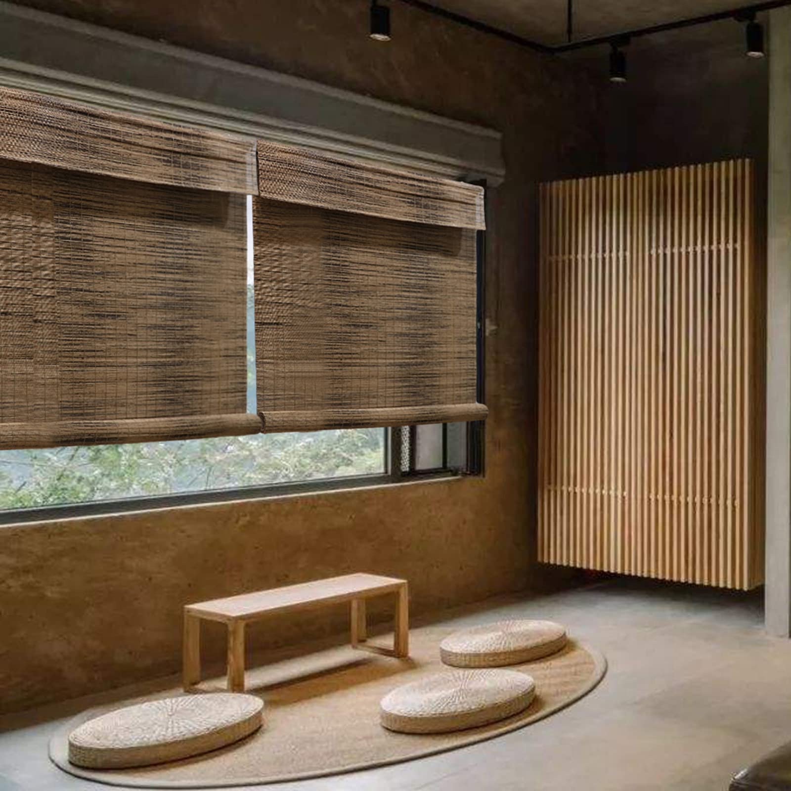 LANTIME Wood Window Shades Blinds, Lined Blackout Bamboo Roller Shades, Easy Installation for Home and Garden, Pattern 9