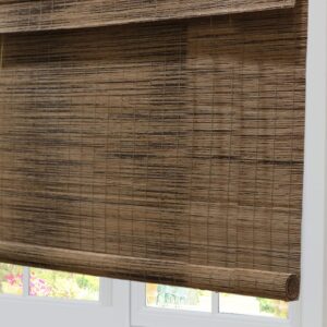 LANTIME Wood Window Shades Blinds, Lined Blackout Bamboo Roller Shades, Easy Installation for Home and Garden, Pattern 9