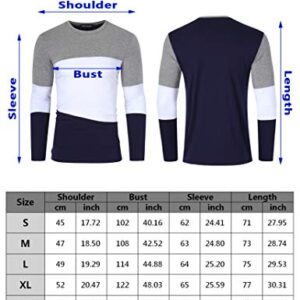 Yong Horse Men's Casual T-Shirt Athletic Long Sleeve - Crewneck Cotton Tee Shirt Teen Boys Graphic T Shirts Sun Protection UPF 50+ UV for Outdoor Sporting Running Gym Slim Fit Navy and White M