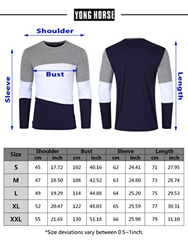 Yong Horse Men's Casual T-Shirt Athletic Long Sleeve - Crewneck Cotton Tee Shirt Teen Boys Graphic T Shirts Sun Protection UPF 50+ UV for Outdoor Sporting Running Gym Slim Fit Navy and White M