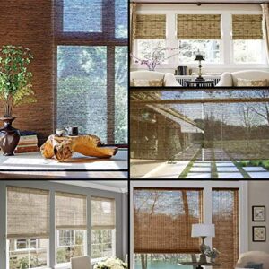 LANTIME Wood Window Blinds Shades, Lined Blackout Bamboo Roller Shades, Easy Installation for Home and Garden, Pattern 8